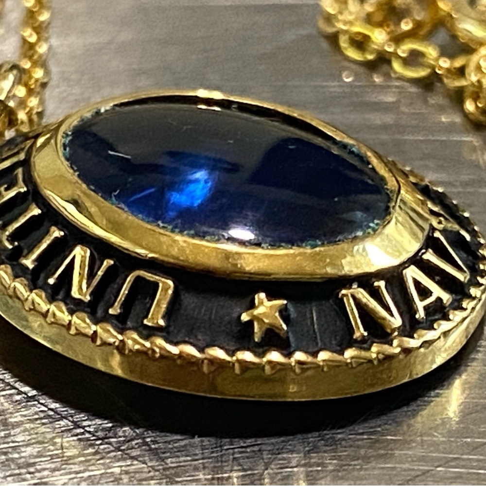 Us Navy Necklace Pendant Blue Gold Color - Gem